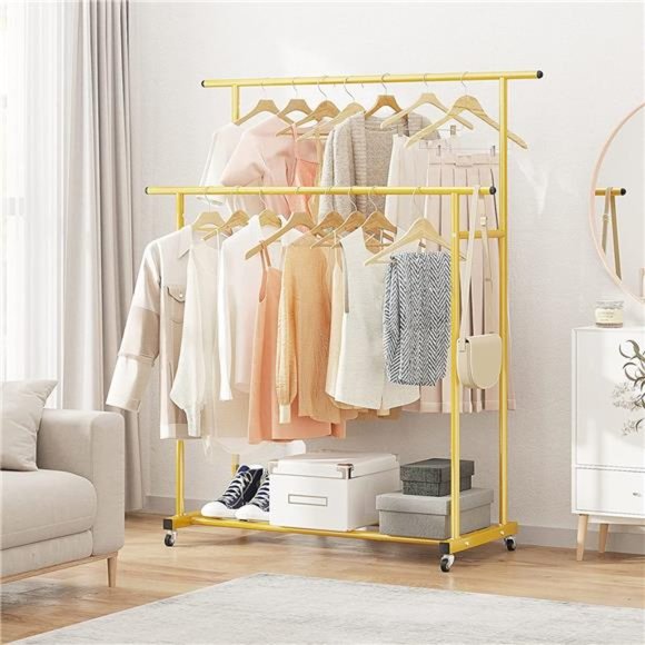 Storage & Organization | Double Rod Clothing Garment Rack Rolling ...